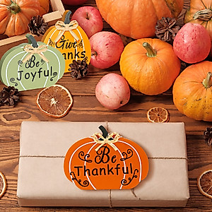 3 Pcs Fall Wooden Pumpkin Sign Fall Thankful Joyful Thanks Pumpkin Tiered Tray Decor Fall Table Signs Harvest Thanksgiving Wood Block Sign for Home Party Halloween Decorations (Orange, Green, Yellow)