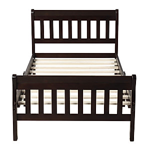 Harper & Bright Designs Wood Twin Size Modern Sleigh Bed for Kids, Platform Bed Twin Bed Frame with Headboard Footboard Wood Slat Support,No Box-Spring Needed