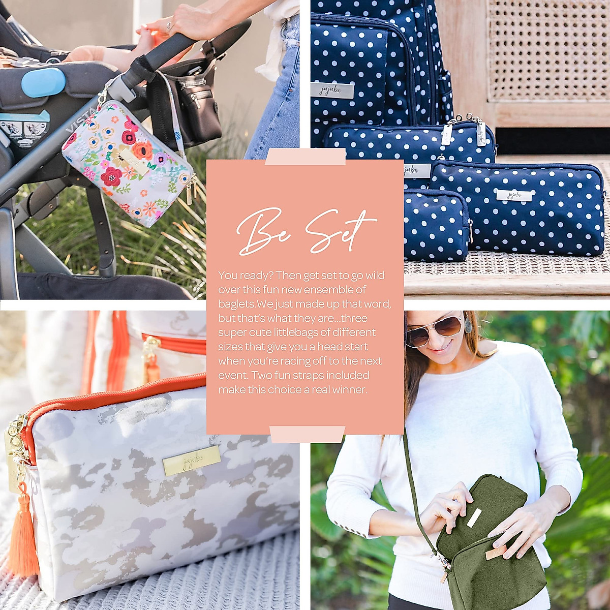 JuJuBe Be Set Pouches for Organization, Pretty Travel Toiletry Bag Set for Women, Stylish Party Clutch, Makeup Pouch Bag, Wristlet or Handbag, Diaper Bag Organization Pouches, Dotted Diamond