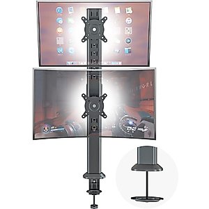 Hemudu Dual Monitor Articulating Desk Mount Arm Stand - Vertical Stack Screen Supports Two 13 to 34 Inch Computer Monitors with C Clamp
