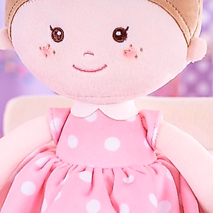 Onetoo Plush Rag Doll Sleeping Cuddle Buddy Doll Soft Baby Doll for Girls First Baby Doll Wear Pink Skirt Dress 14"（Milly Series）