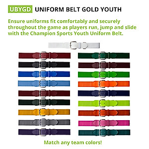 Champion Sports Baseball/Softball Uniform Belt - Comfort Stretch Fit Uniform Belt - Durable Syntex Tab - Youth: 18"-32" - Golden Yellow
