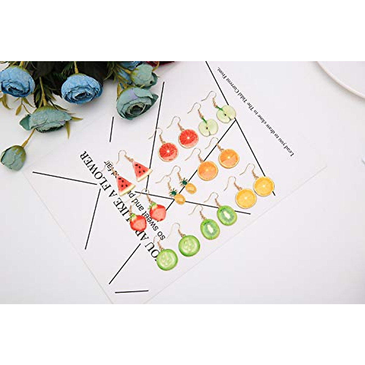 Fun Assorted Fruit Earrings for Women,Kiwi Earrings,Watermelon Earrings,Lemon Earrings,Orange Slice Earrings,Citrus Earrings,Fun Weird Fruit Shaped Dangle Earrings for Girls
