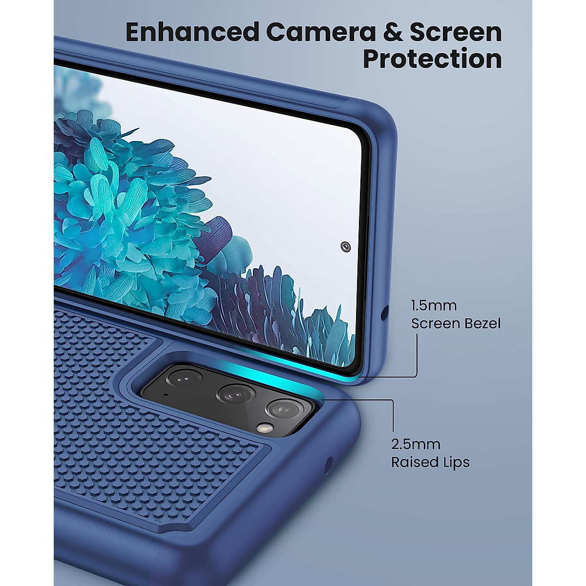 UNPEY Case for Samsung Galaxy S20-FE: Dual Layer Shockproof 5G Phone Protection | Matte Anti-Slip Textured | Military Rugged Protective Cover - Navy Blue