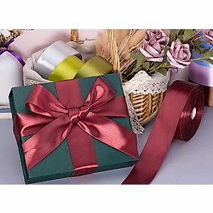 YASEO 1 1/2 Inch Wine Red Solid Satin Ribbon, 50 Yards Craft Fabric Ribbon for Gift Wrapping Floral Bouquets Wedding Party Decoration