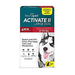 TevraPet Activate II Flea and Tick Prevention for Dogs | 4 Months Supply | Large Dogs 21-55 lbs | Fast Acting Treatment and Control | Topical Drops