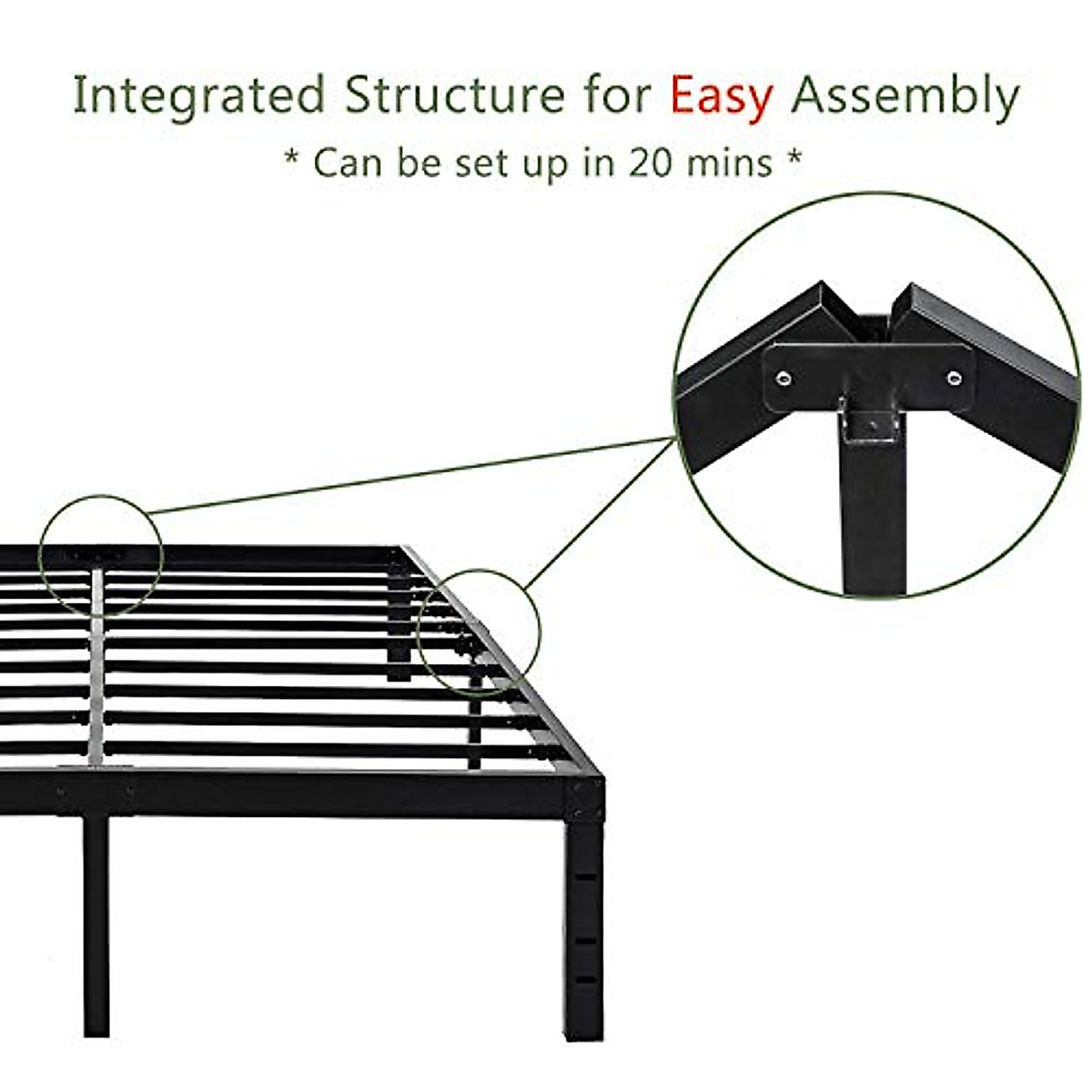 45MinST 18 Inch Platform Bed Frame/Easy Assembly Mattress Foundation / 3000lbs Heavy Duty Steel Slat/Noise Free/No Box Spring Needed,King