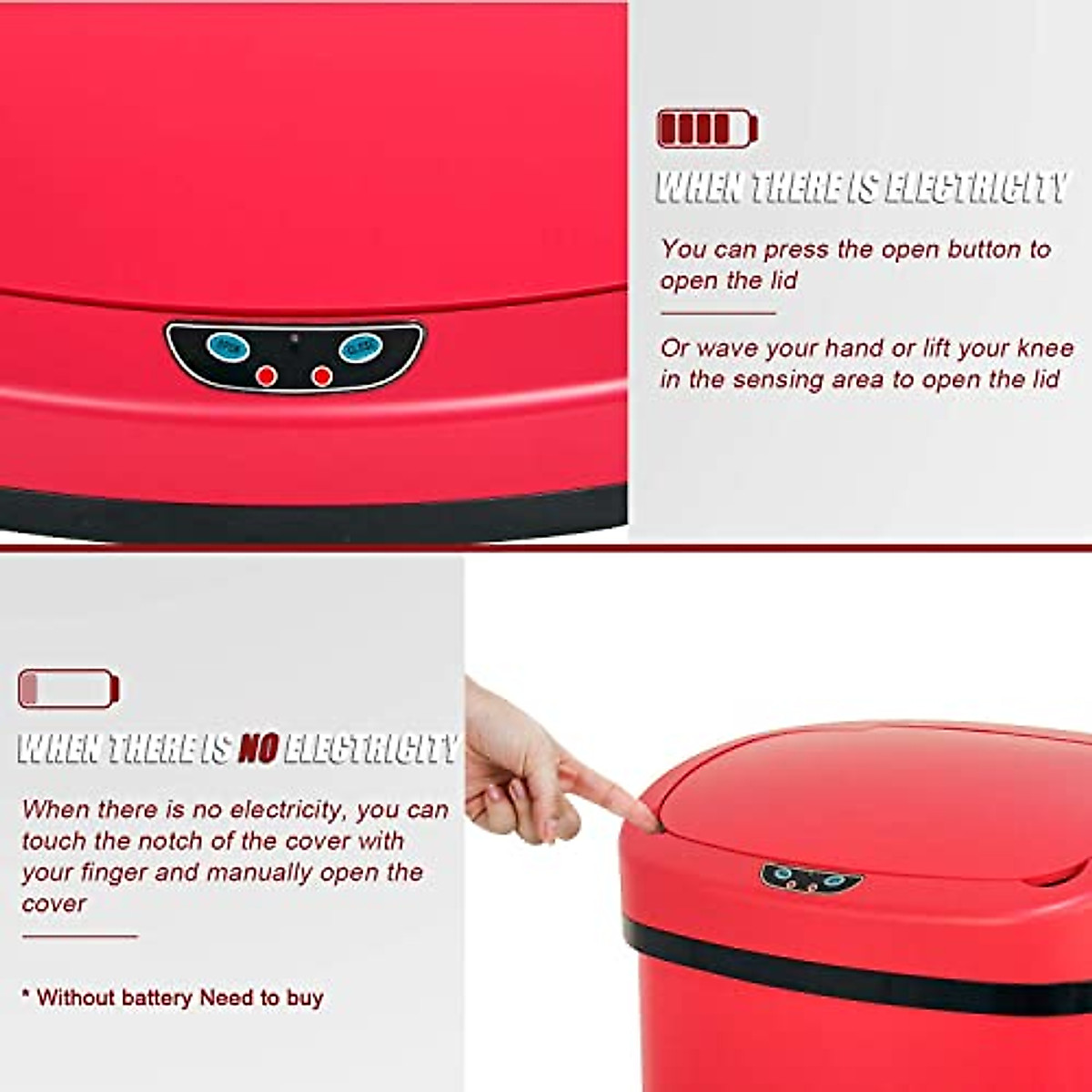 Vnewone Kitchen Trash Can Garbage 13 Gallon Waste Bin for Home Office Bedroom Stainless Steel Automatic Touch Free High-Capacity, 50 Liter (Red)