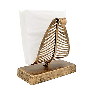 OwlGift Freestanding Modern Napkin Holder with Leaf Design, Tabletop Tissue Dispenser, Countertop Napkin Storage Organizer – Bronze
