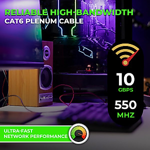 550MHZ CAT6 Plenum Cable 1000ft Blue, 23AWG 4Pair, Solid Network Cable Unshielded Twisted Pair (UTP), Available in Blue, White, Yellow, Gray, Purple, Green & Black (Blue)