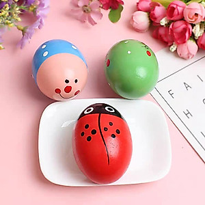 ANGJINY 6 Pack Easter Egg Shakers Maracas Natural, Wooden Musical Stocking Stuffers Percussion Instruments - basket Stuffers Easter Gift