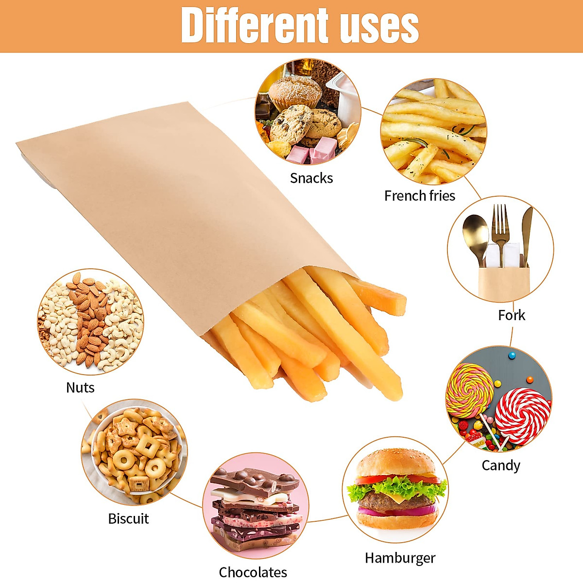 Florskoye Flat Kraft Paper Treat Bags White 100 Pack, 5x7 Inch Small Paper Bags for Gift Sandwich Candy Cookie Snacks Doughnut Popcorn Craft Jewelry Merchandise Party Favor Bags (White 5.1x7 Inches)