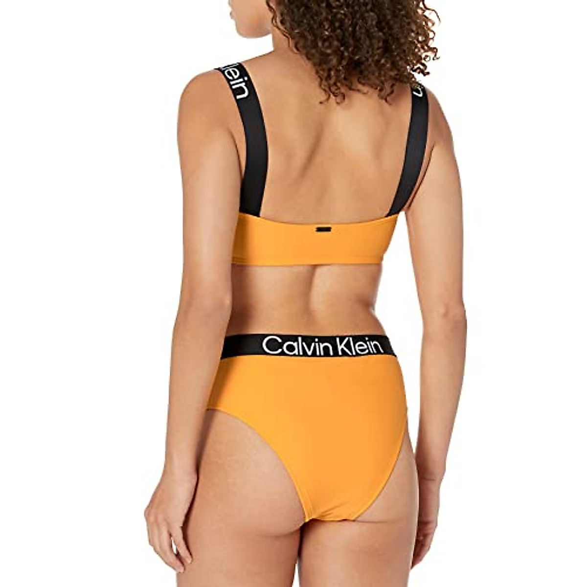 Calvin Klein Women's Standard High Waisted Elastic Logo Sporty Bikini Set, MANGO
