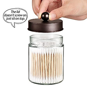 3 Pack Apothecary Jar Canisters Bathroom Vanity Organizer for Qtips,Cotton Swabs+Mason Jar Toothbrush Holder with 16 Ounce Ball Mason Jar - Rustic Farmhouse Decor Black Bathroom Accessories - Bronze