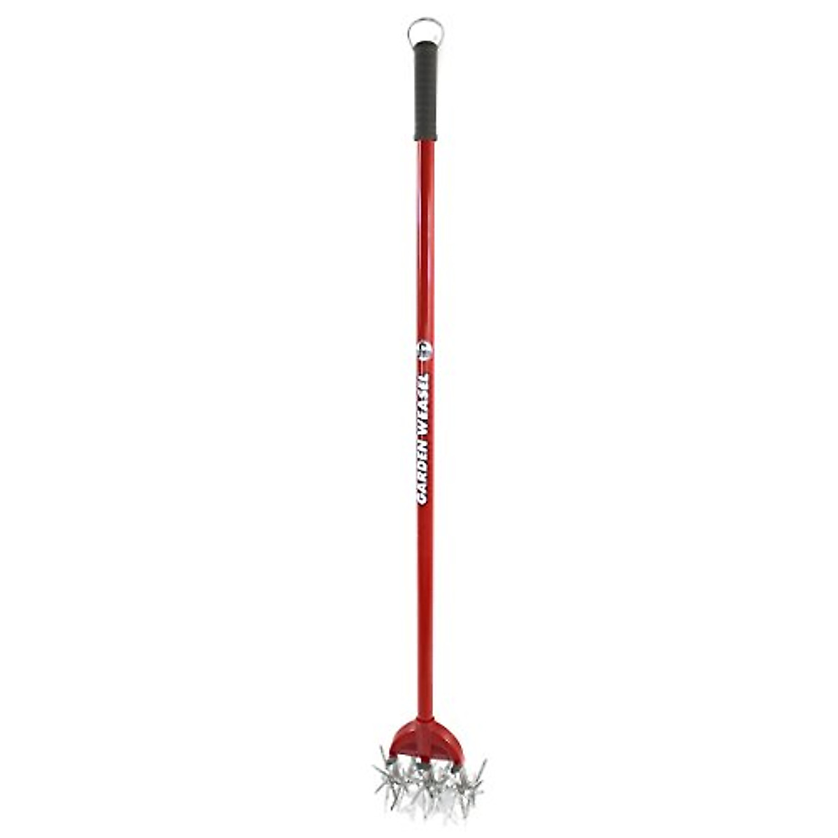 Garden Weasel Cultivator – Break Up Soil, Detachable Tines, Long Handle, 54.5” Long, red and silver