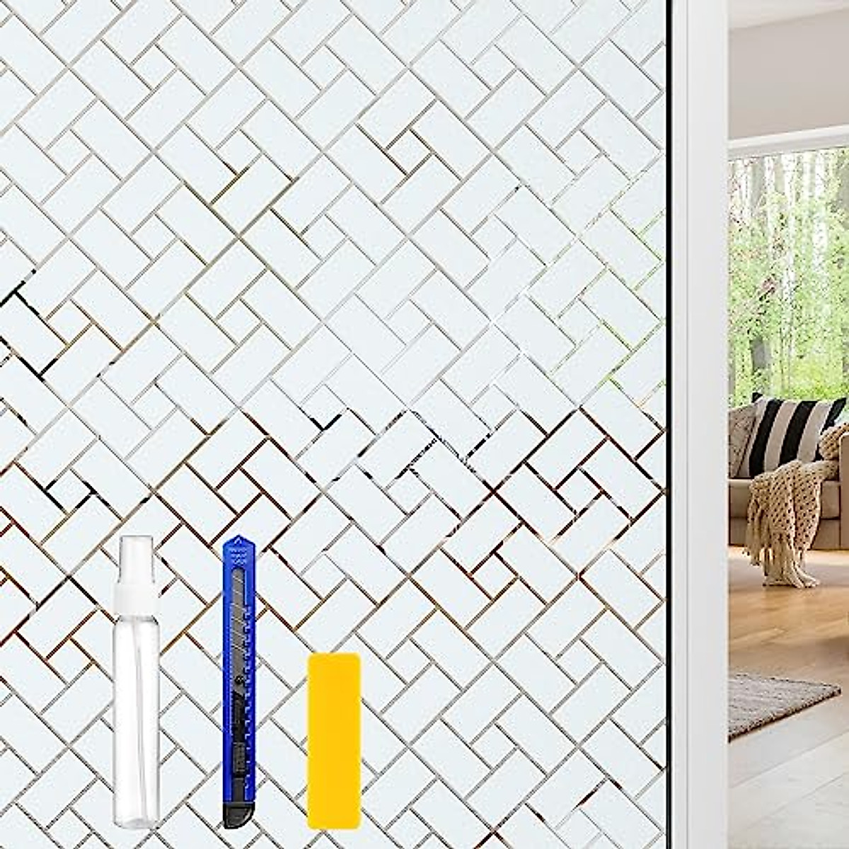 Dovesail Frosted Glass Window Film, Window Privacy Film with 3 Pieces Tools, Removable Static Cling Window Sticker Non-Adhesive Privacy Protection for Home Office,17.5 x 78.7 Inch, Matte Pure