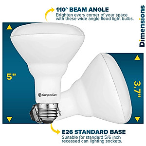 SUNPERIAN BR30 LED Bulb, 8.5W=65W, 6500K Ultra Daylight, 800 Lumens, Dimmable Flood Light Bulbs for Recessed Cans, Enclosed Fixture Rated, Damp Rated, UL Listed, E26 Standard Base (4 Pack)