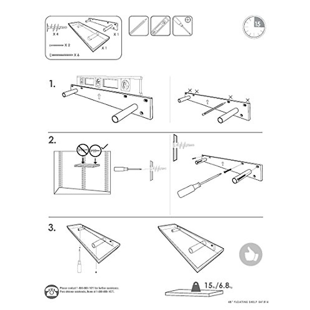 InPlace Shelving 9084670 48 in W x 8 in D x 1.25 in H Slimline Floating Wall Shelf with Invisible Brackets, White