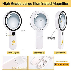 30X Magnifying Glass with Light (12 LED & 1 UV), High Grade Large Illuminated Magnifier for Seniors, Reading Tiny Labels & Prints, Hobby, Inspections, Macular Degeneration, HQ Gift Box(Included)