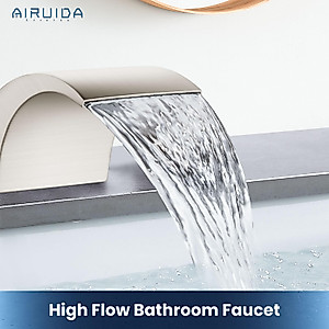 Airuida Widespread Waterfall Bathroom Sink Faucet, Brushed Nickel 8 Inch Widespread Bathroom Faucet with Pop Up Drain, 8 Inch 2-Handle 3 Holes Lavatory Vanity Sink Faucet with Quick Install Pipe
