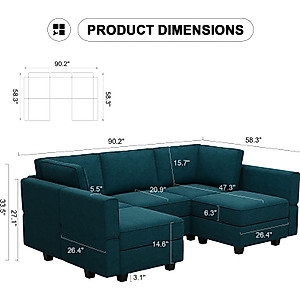 Belffin Sectional U Shaped Sofa Small Reversible Chaise Sectional Couch Convertible Ottoman Modular Sofa Couch Peacock Blue