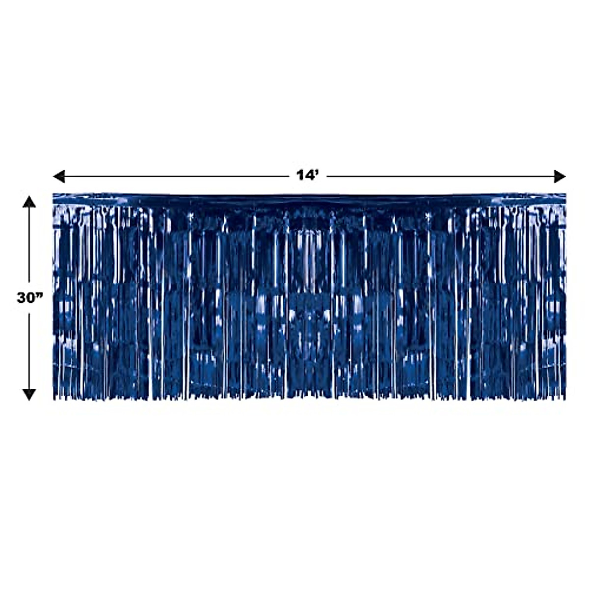 Beistle 1-Ply Metallic Plastic Foil Fringe Table Skirt Parade Floats, Mardi Gras Party, Birthday Decorations, Baby Shower Celebration, Wedding Reception, 30" x 14', Navy