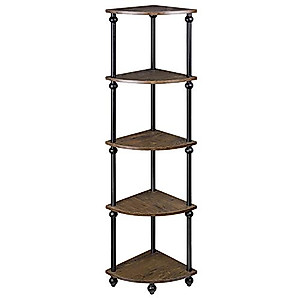 SRIWATANA Vintage Corner Table Shelf, 5-Tier Corner Bookcase, Plant Stand Storage Rack for Living Room, Home Office, Dark Walnut