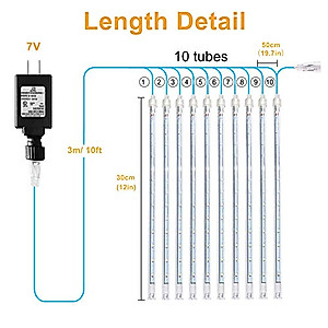 Aluan Christmas Lights Meteor Shower Rain Lights 10 Tube 240 LED 12 Inch Waterproof Plug in Falling Rain Fairy String Lights for Halloween Christmas Holiday Party Home Patio Outdoor Decoration, Blue