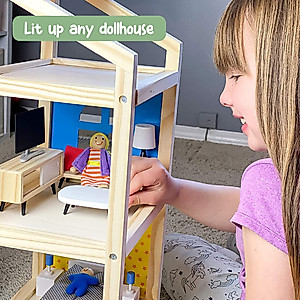 Pidoko Kids Wooden Dollhouse Furniture (33 Pcs) and 5 Family Dolls - DIY Accessories - Kitchen, Bathroom, Living Room, Bedroom