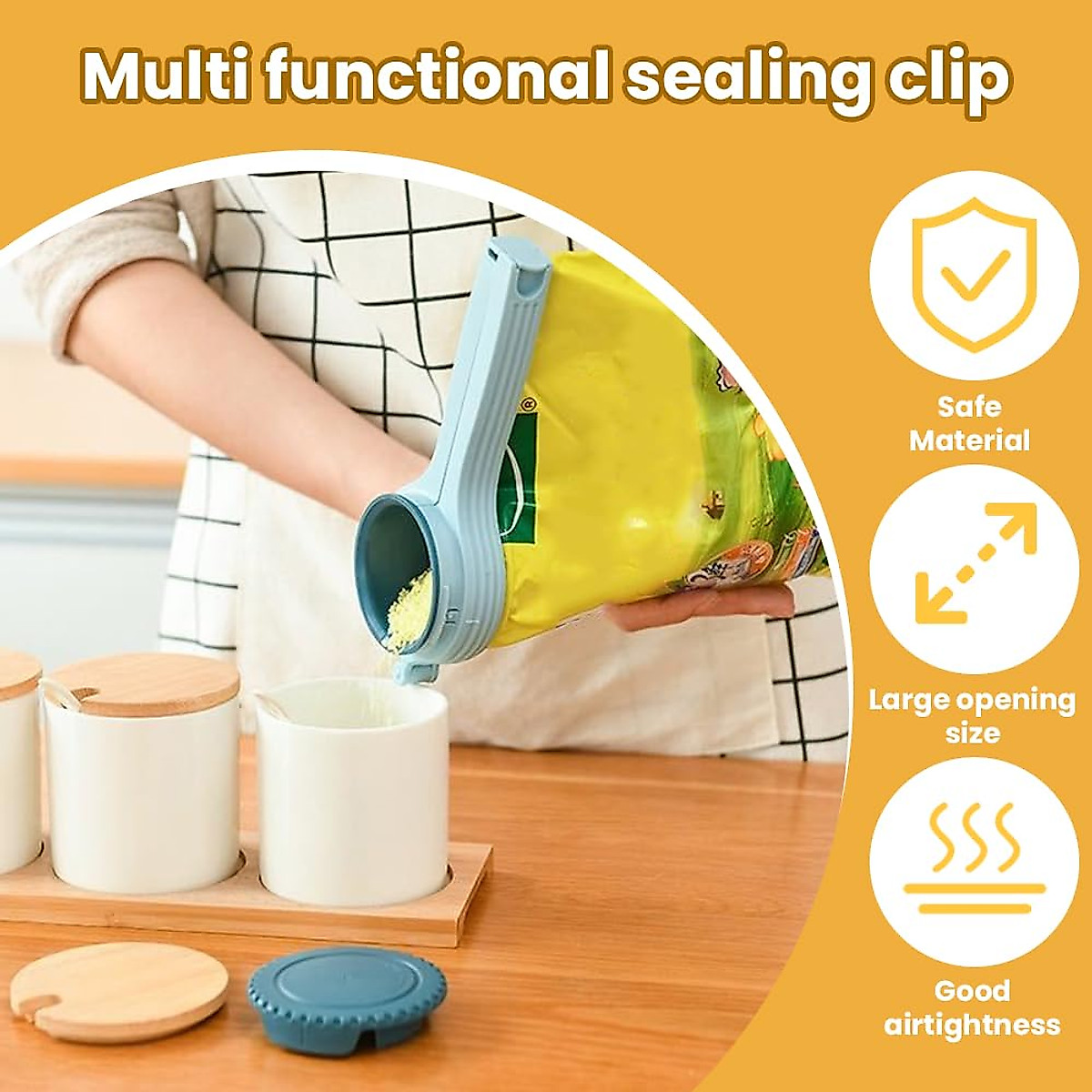 Soputry Bag Clip with Pour Spout, Food Bag Sealing Clip, Reusable Plastic Cap Sealer for Snack (2)