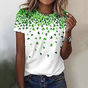 CGGMVCG St Patricks Day Shirt Women Short Sleeve Casual Top Shamrock Shirts St. Patrick's Day Clover St Patricks Day Womens Clothing (Z01 White, XL)