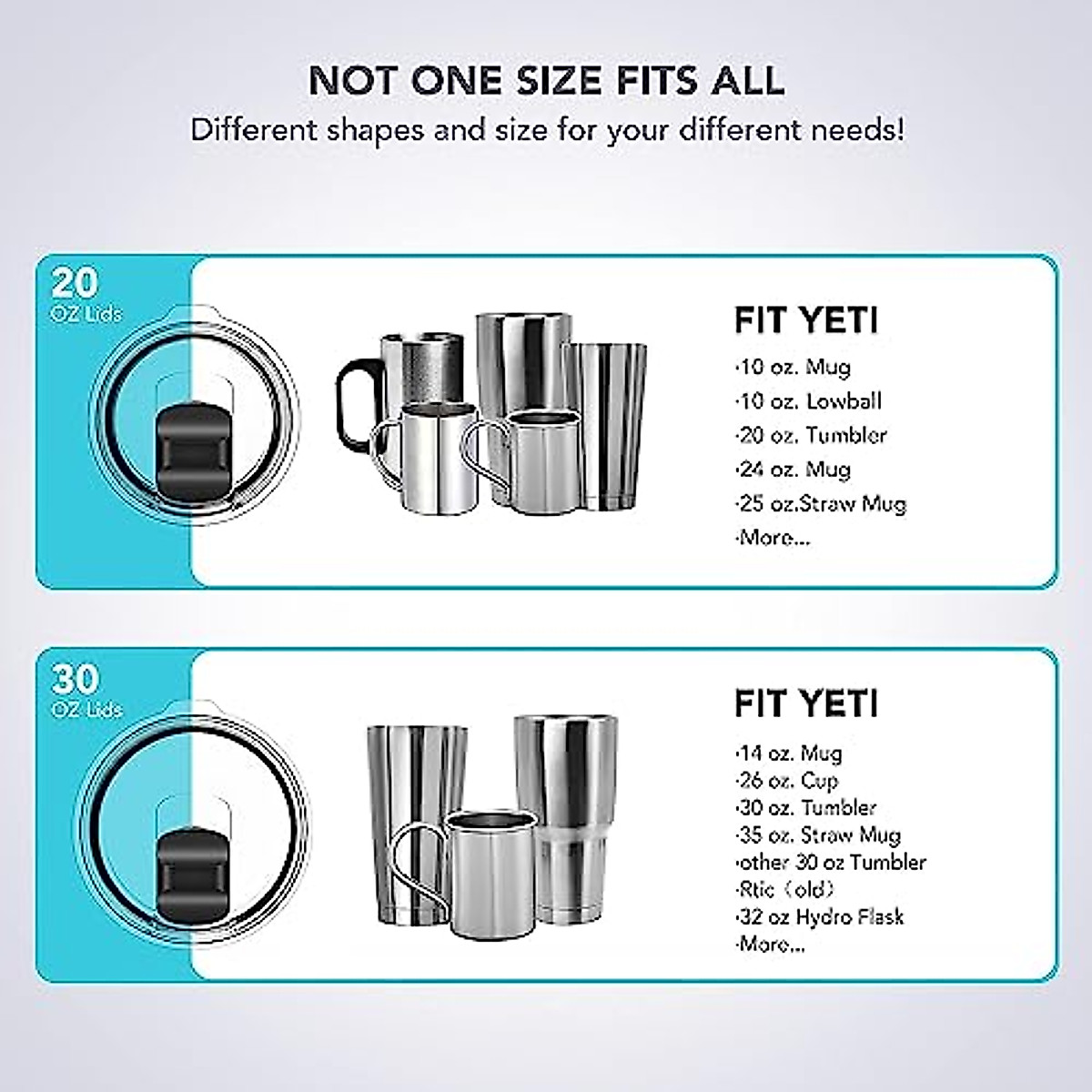 Magnetic Tumbler Lid - Fits 20 oz Tumbler Lid, Replacement Lids Compatible for YETI 20 oz Tumbler, 10/24 oz Mug and 10 oz Lowball- Replacement Magnetic Slider/Cover (20 Ounce, 2Pcs Black)