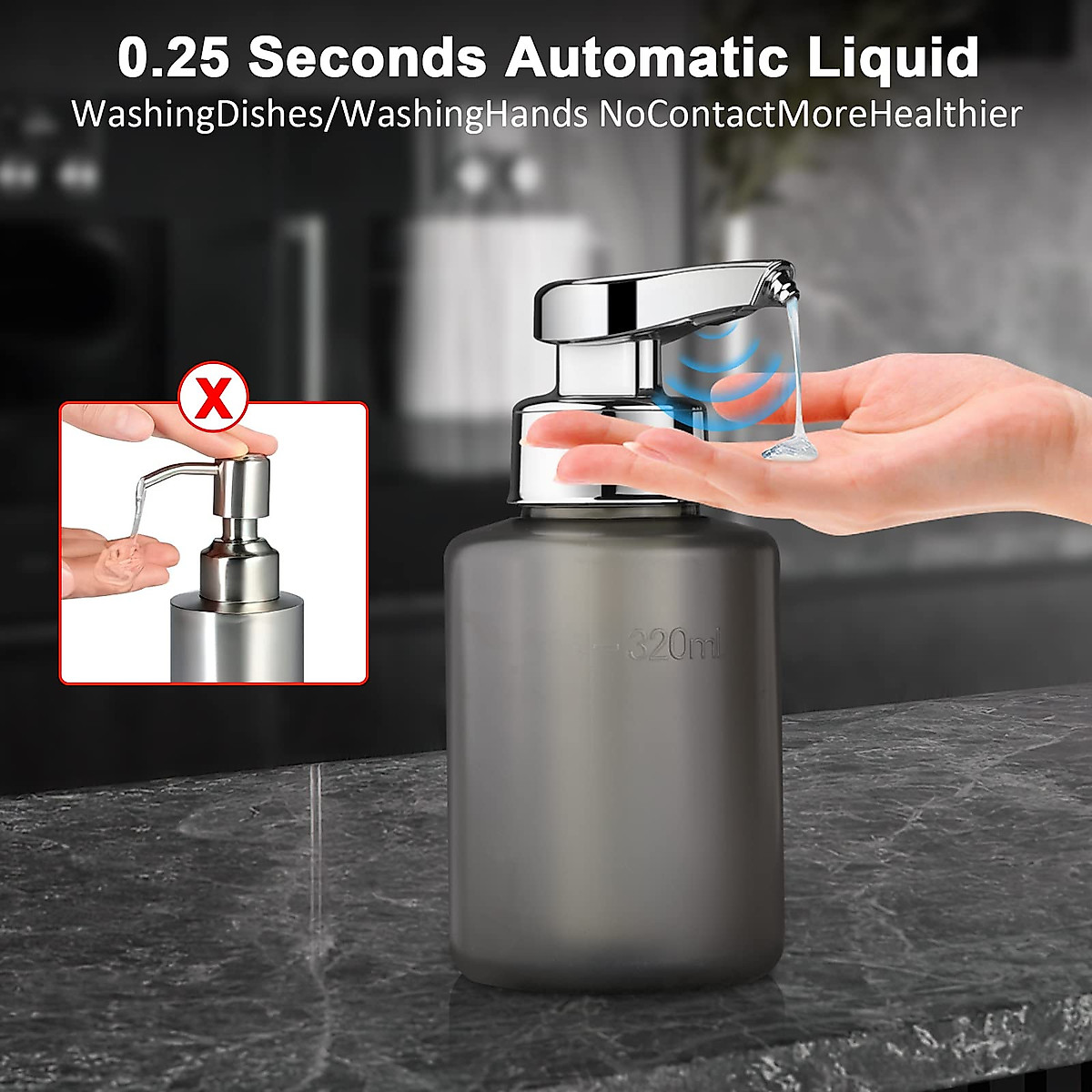Automatic Liquid Soap Dispenser + Versatile 7.5" Silicone Resin Tray