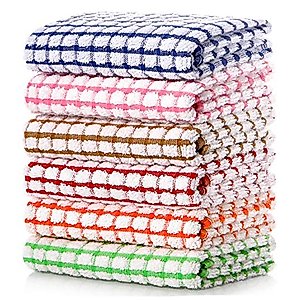LAZI Kitchen Dish Towels, 16 Inch x 25 Inch Bulk Cotton Kitchen Towels, 6 Pack Dish Cloths for Dish Rags for Drying Dishes Clothes and Dish Towels