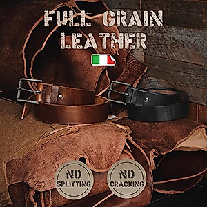YOETEY Full Grain Leather Belt for Men - Mens Belt Casual 1 1/2" with 100% Italian Cow Leather - Roll Buckle Oval Hole for Smooth Wearing