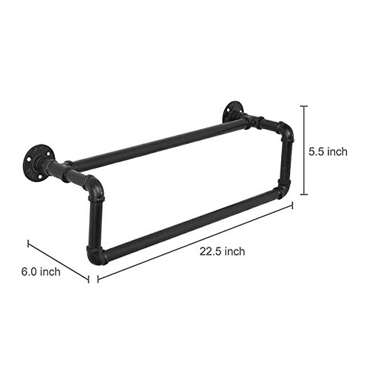 Rustic Industrial Wall Mount Pipe Hanger Holder Rack Clothes Bar,Double Towel Holder Hanger Rails,Iron Towel Rail,Multifunction Retro-Styled Bathroom Rack, Black