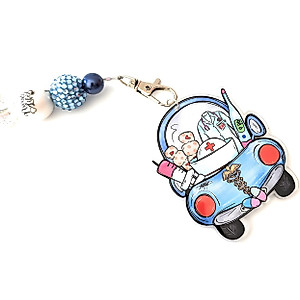 REARVIEW MIRROR HANDMADE BEADED NURSE CAR CHARM - FREE STANDARD SHIPPING