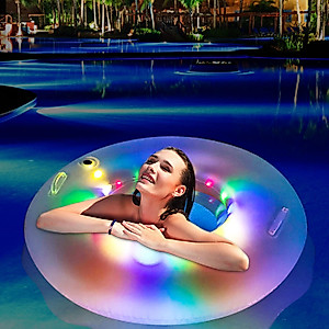 ZHUYNXIR LED Inflatable Pool Float for Adult, Adult Pool Float Tube, LED Pool Swim Ring, Water Fun Large Blow Up Summer Beach Swimming Raft (Dia: 105cm)