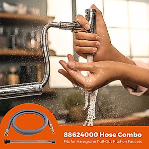 88624000 Pull-out Hose Combo for Hansgrohe Kitchen Faucets, Pull-down Spray Hose Replacement with Brass Connectors, 59-Inch + 10.5-Inch