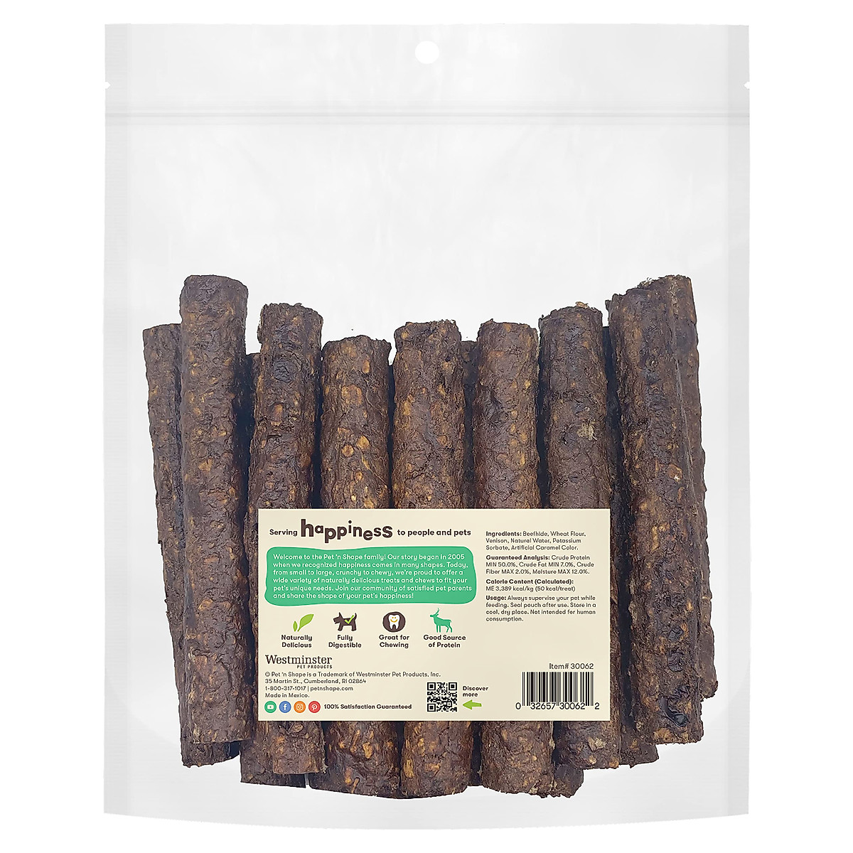 Pet 'n Shape Venison Crunch Sticks, 15 Count - Dog Chews - No Artificial Flavors, Colors, Or Preservatives - Protein Rich Alternative to Rawhide