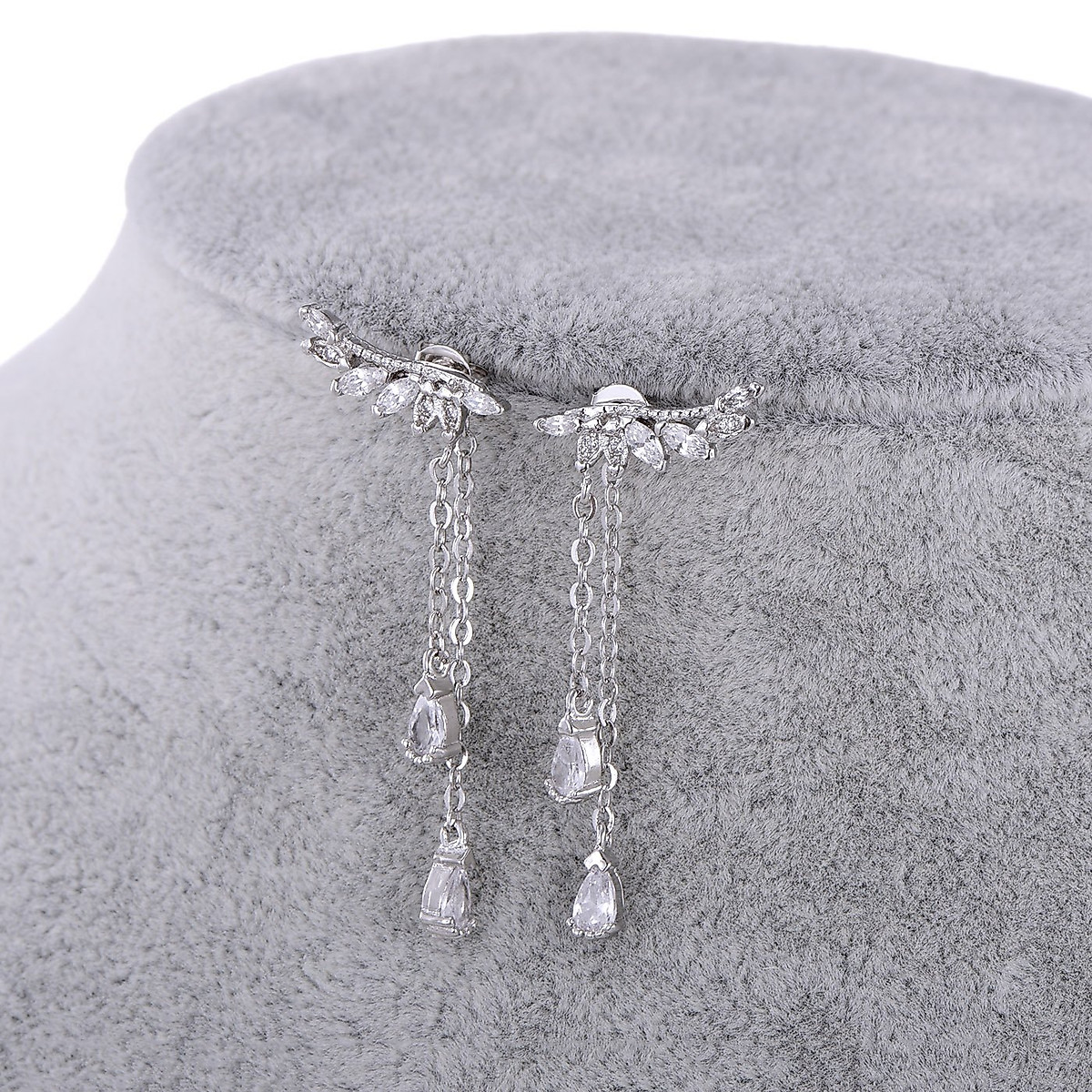 YOQUCOL Angel's Wings Cubic Zirconia Crystal Ear Climber Long Drop Dangle Earring for Women