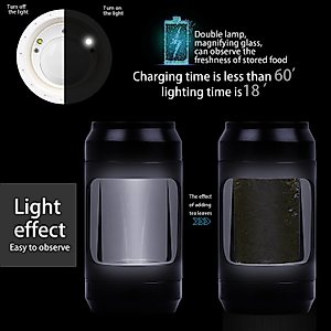METSHOW Light-Up LED Transparent Seal Storage Jar，Magnifying Viewing Glass Airtight Jar with Grinder ，8 x Magnification Glass (Blue)