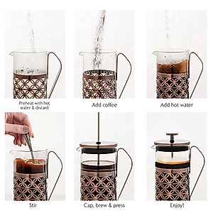 OVENTE 20 Ounce French Press Coffee & Tea Maker, 4 Filter Stainless Steel Filter Plunger System & Durable Borosilicate Heat Resistant Glass with Free Scoop, Perfect for Hot & Cold Brew, Copper FSF20C