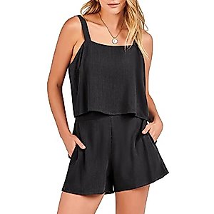 ANRABESS Linen Two Piece Outfits For Women Lounge Matching Sets For Women Clothing Linen Shorts Crop Tops 2023 Trendy Clothes Summer Romper Pajama Beachwear 1020heise-M