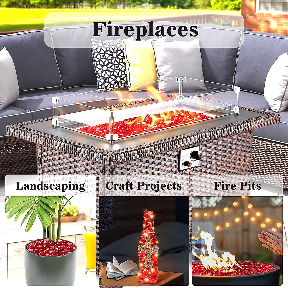 GRISUN 1/2 Inch Red Luster Fire Pit Glass, Round Glass Rocks for Natural or Propane Fireplace, Fire Pit Round Glass Safe for Outdoors and Indoors Firepit Glass, 10 Pounds Fire Glass Beads