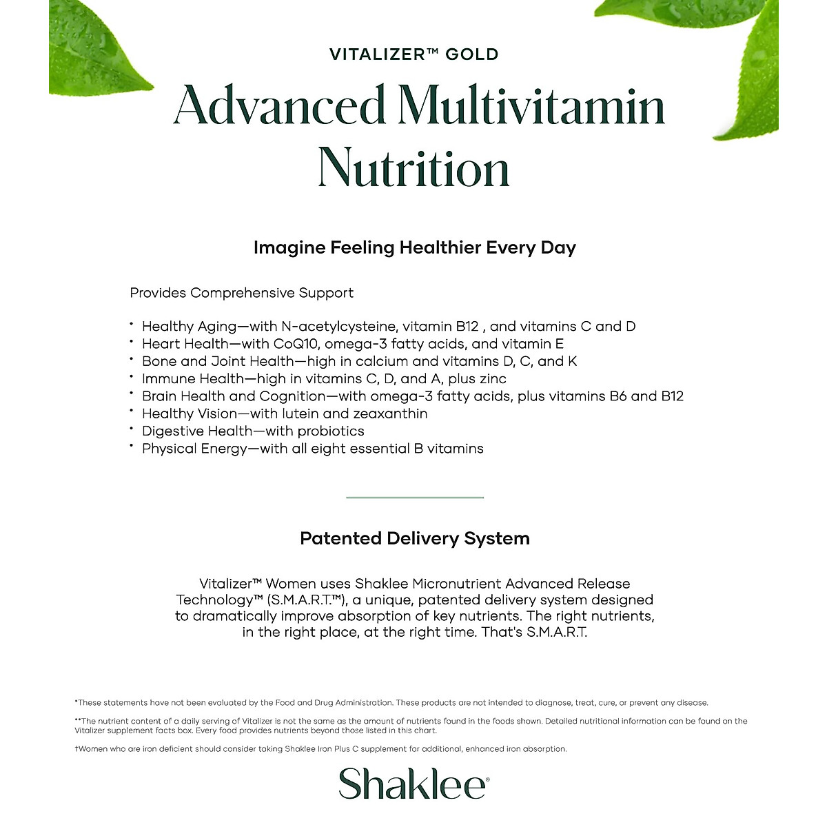 Shaklee - Vitalizer™ Gold: Advanced Nutrition for Adults Over 50 - Vitamins, Minerals, Phytonutrients, Omega-3s, Probiotics & More - Feel Healthier Every Day - 30 Vita-Strips®