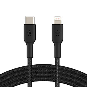 Belkin BoostCharge Nylon Braided USB C to Lightning Cable 3.3ft/1M - MFi Certified 18W Power Delivery iPhone Charger Cord - Apple Charger USB C Cable - Fast Charging for iPhone 14, iPhone 13 - Black