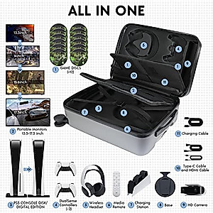 SARLAR Carrying Case Compatible with Playstation 5 Standard and Digital Editions, PS5 Hard Suitcase Travel and Storage for Console/Controllers/Monitor/Games/Headset/Charging Station/Base/Cables and All Accessories