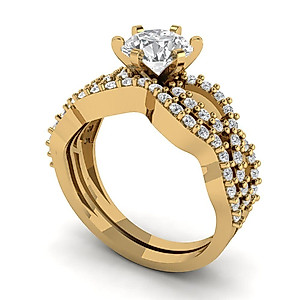 Clara Pucci - 1.52 Carat Round Cut Clear Simulated Diamond 14k Yellow Gold Solitaire W/Accents Wedding Engagement Bridal Ring Band Set Size - 3.5
