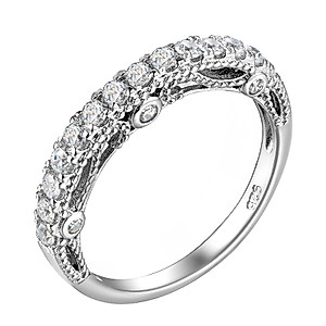 Wuziwen 3.5mm Eternity Bands for Women Vintage Sterling Silver CZ Stackable Ring Enhancer Size 7